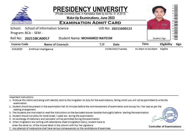 Admit Card | PDF