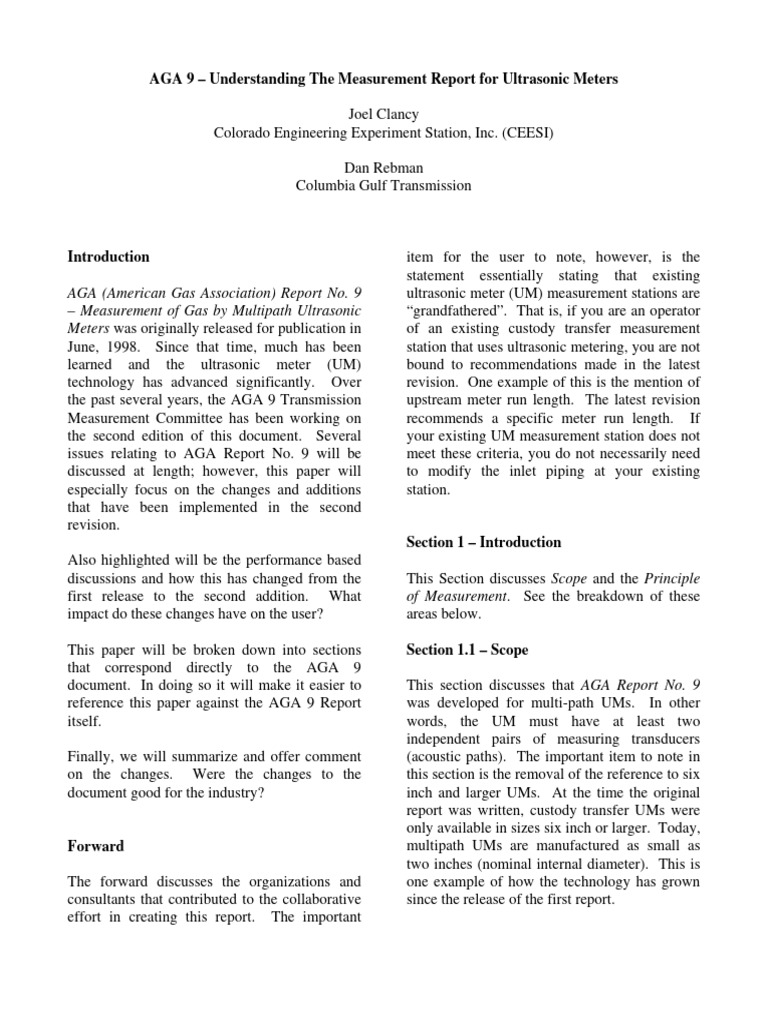 AGA 9 - Understanding The Measurement Report For Ultrasonic Meters - AGMSC 2007 - Joel Clancy ...