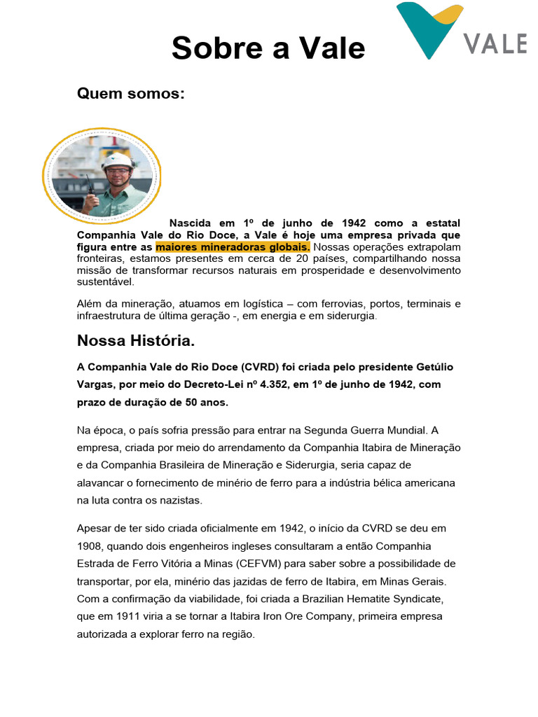 História Da Vale | PDF