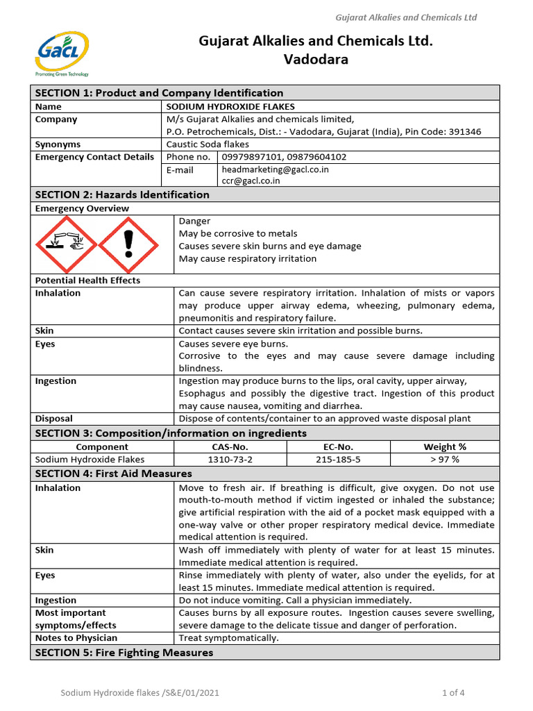 Caustic Soda Flakes | PDF | Sodium Hydroxide | Carbon Dioxide