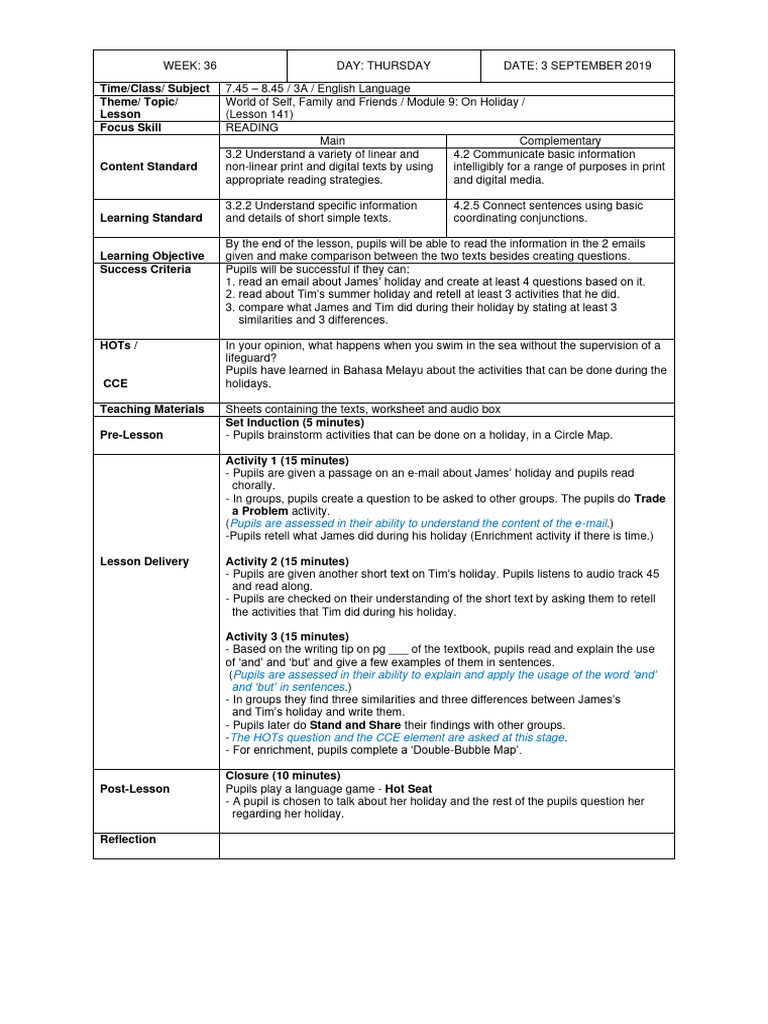 Sample CEFR Lesson Plan | PDF | Lesson Plan | Human Communication