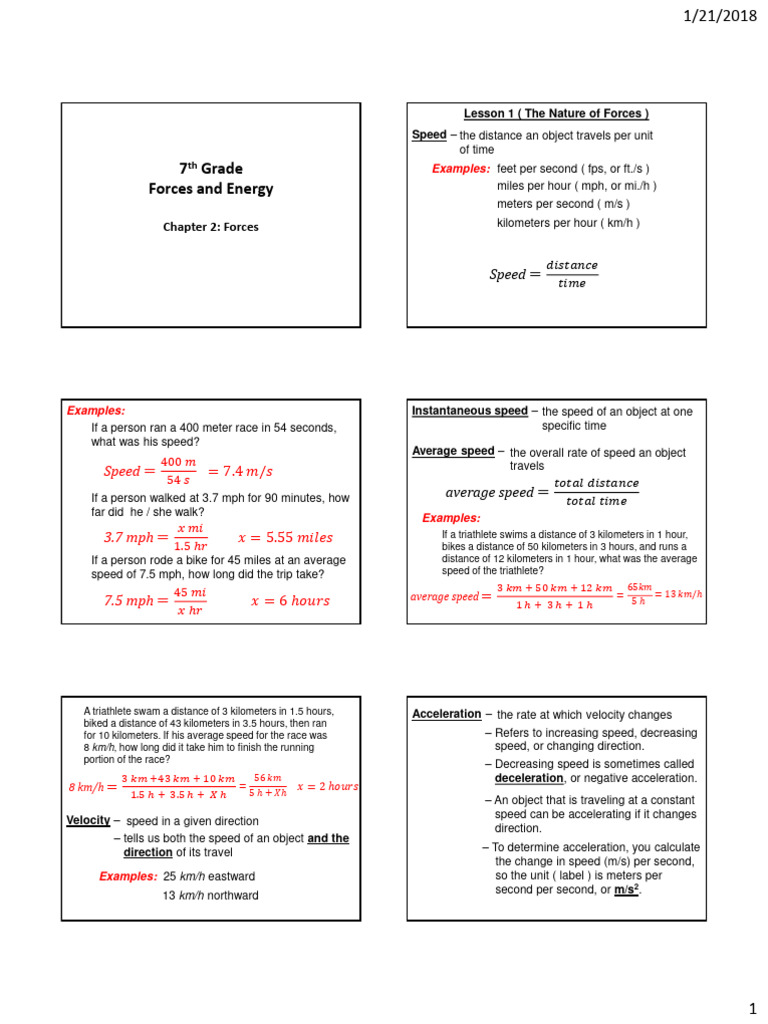 7th Grade Forces and Energy Overview | PDF | Force | Mass