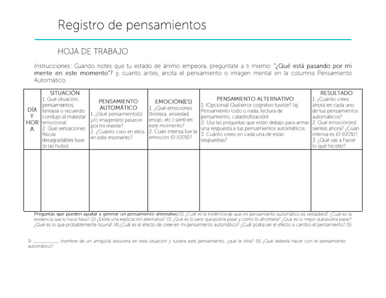 Registro De Pensamiento Pdf