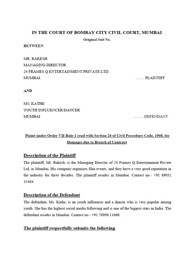 Formal Plaint | Download Free PDF | Indemnity | Common Law