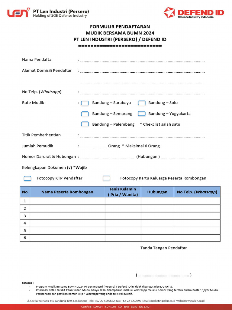 Formulir Mudik Gratis BUMN 2024 | PDF