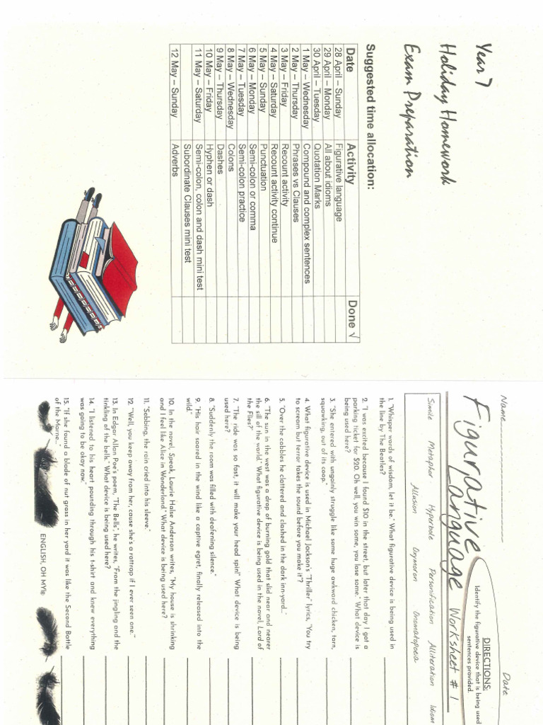 Year 7 Holiday Homework 1 | PDF
