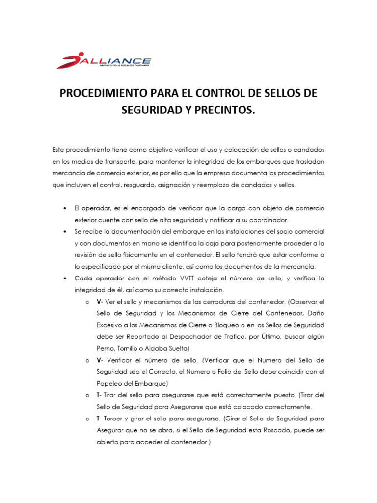 Procedimiento para El Control de Sellos de Seguridad y Precintos | PDF | Negocios | Finanzas y ...