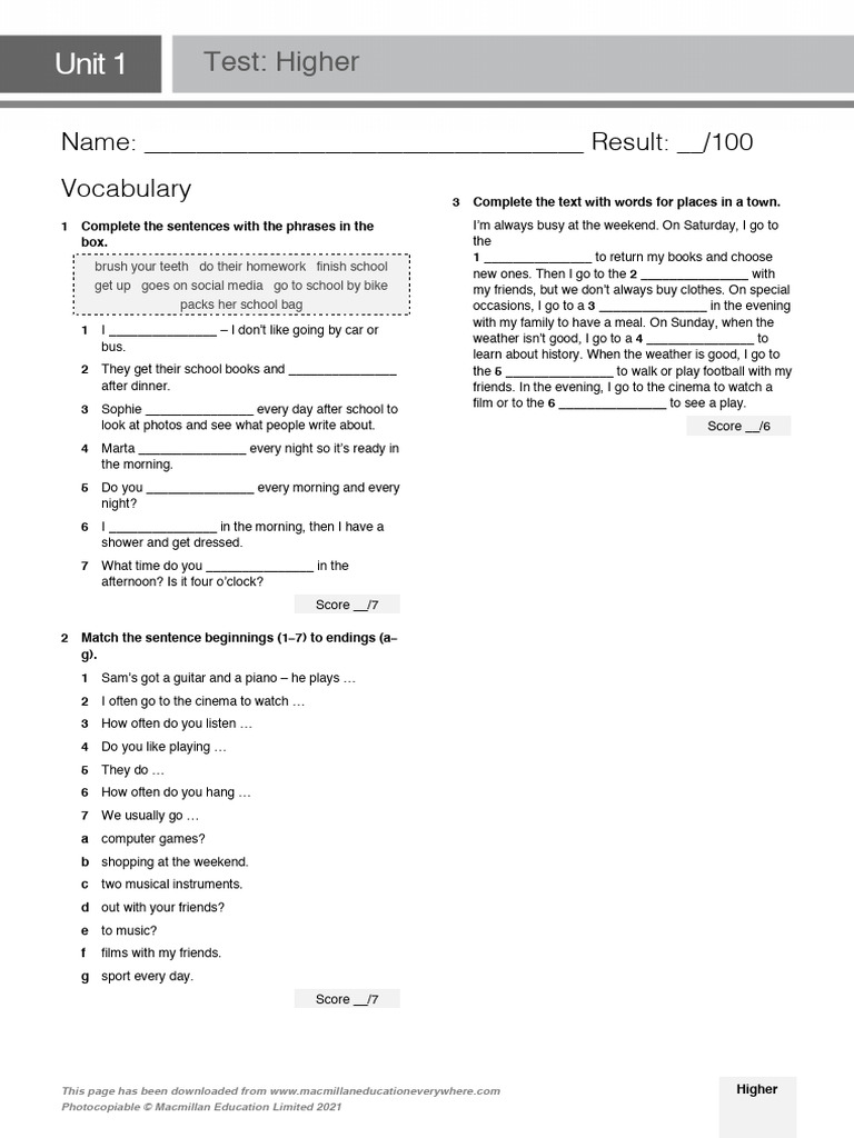 Level2 U1 Higher Test | PDF