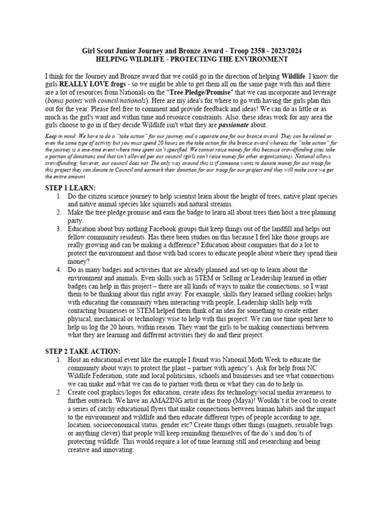 Girl Scout Junior Journey and Bronze Award | PDF | Biodiversity ...