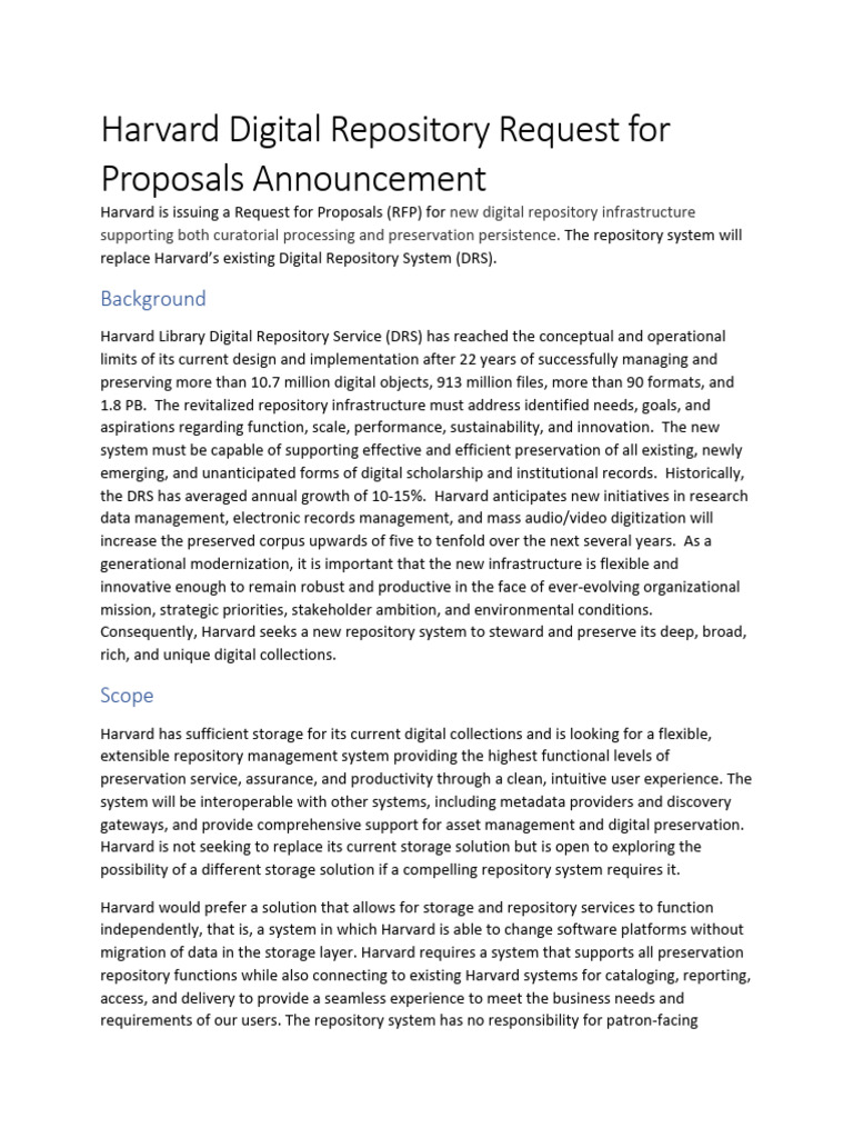 Description of RFP For Announcement | PDF | Digital Library | Metadata