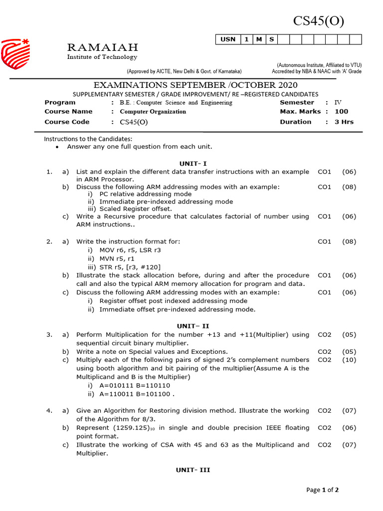CO MP CS45O JUNE 2020 | PDF | Cpu Cache | Computer Data Storage