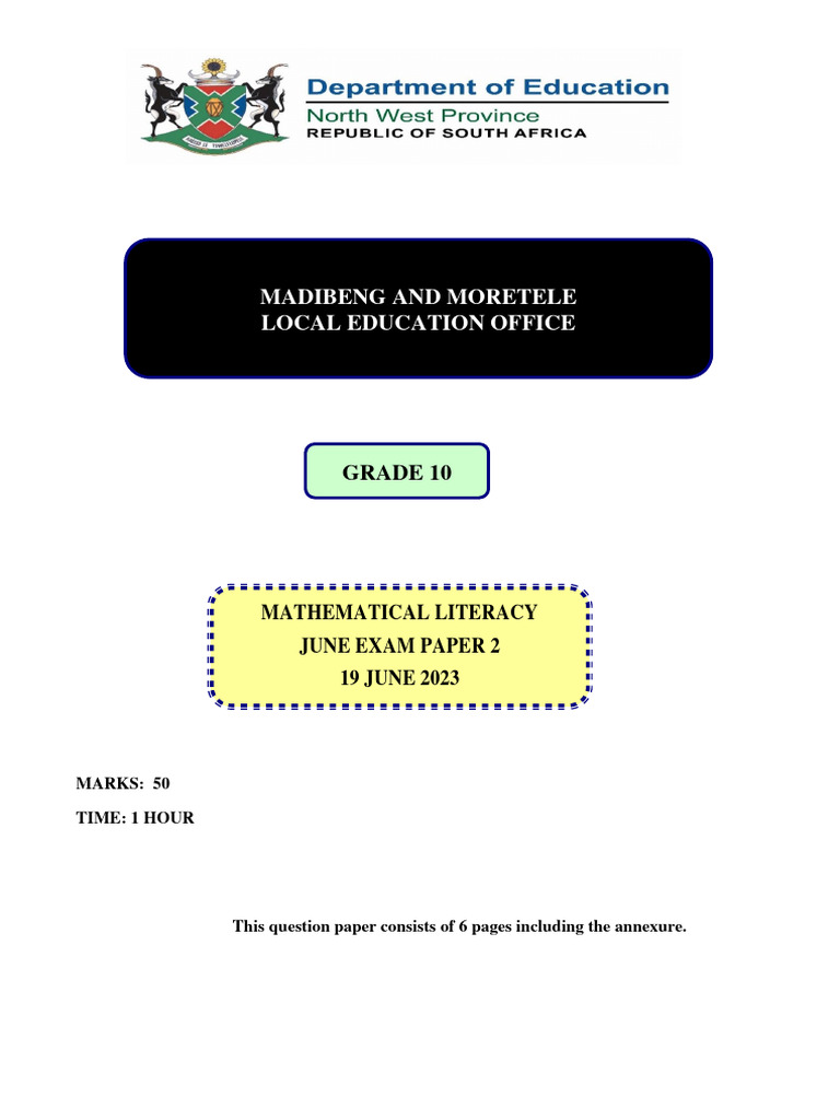 Grade 10 Maths Literacy June Exam P2 | PDF | Teaspoon