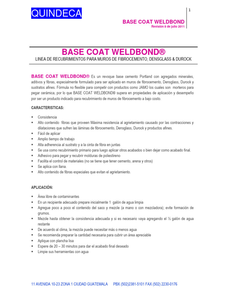 Hoja Técnica y MSDS - Base Coat Standard | PDF | Cemento | Agua