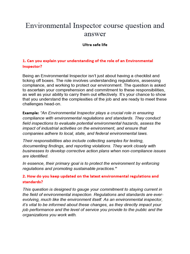 Environmental Inspector Interview Guide | PDF | Regulatory Compliance ...