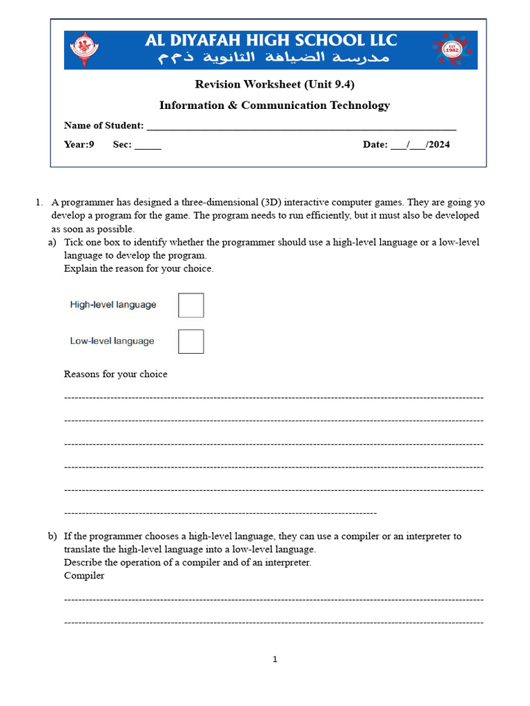 Revision Worksheet 2 Year9 1 | Download Free PDF | Computer Program | Programming