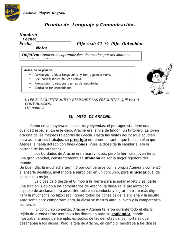 Prueba Lenguaje 4 Leyenda Mito Historico | PDF | Atenea Prueba Lenguaje 4 Leyenda Mito Historico | PDF | Atenea
