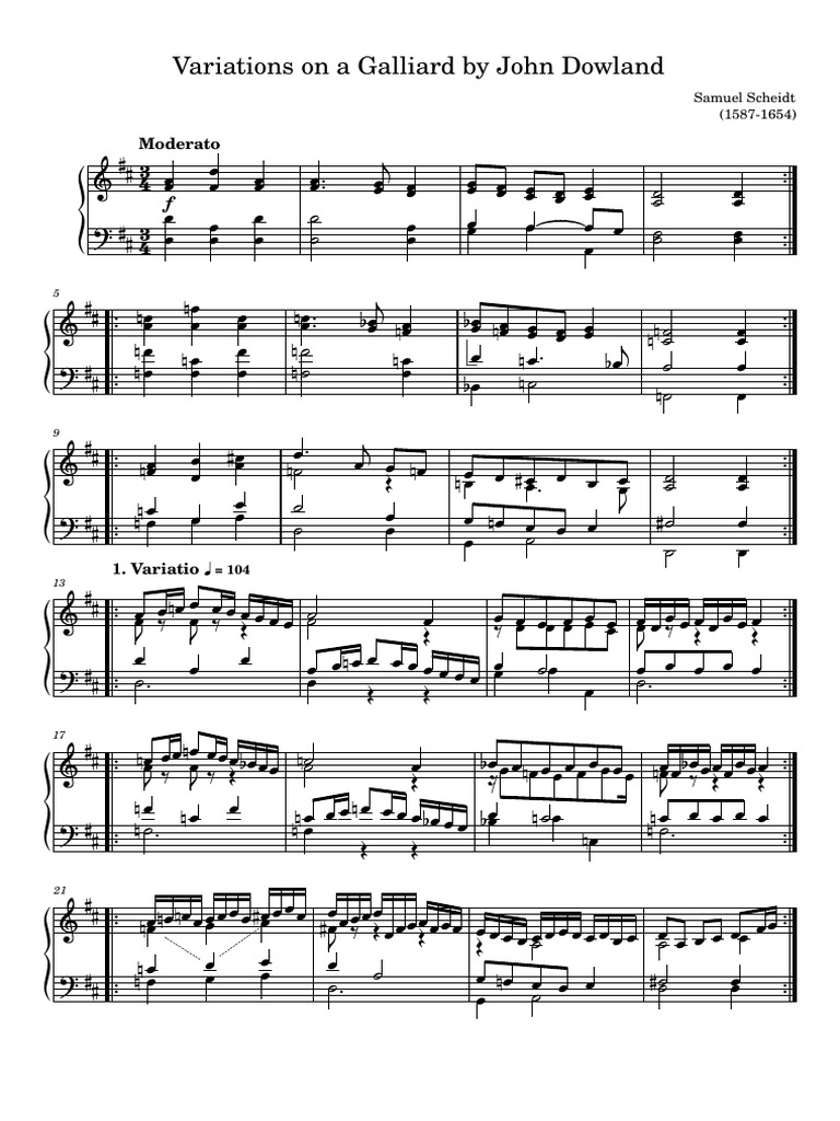 Dowland Variations On A Galliard by John Dowland Samuel Scheidt | PDF ...