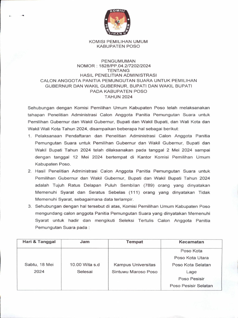 Pengumuman Hasil Penelitian Administrasi PPS | PDF