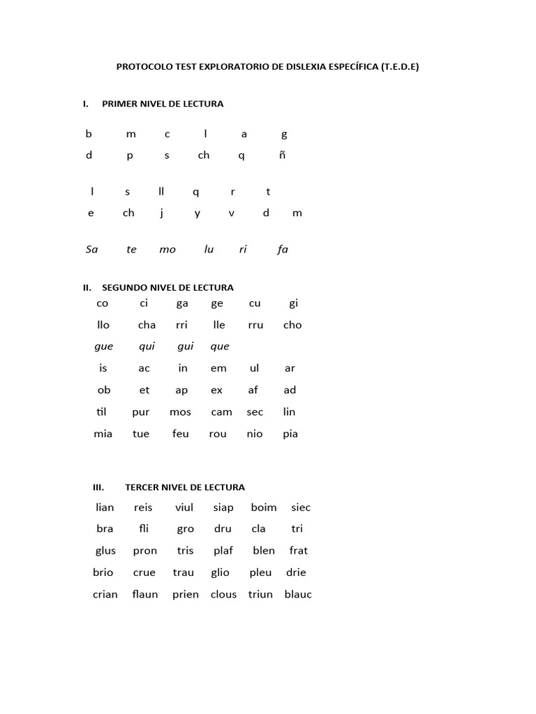 PROTOCOLO TEST EXPLORATORIO DE DISLEXIA ESPECÍFICA | PDF