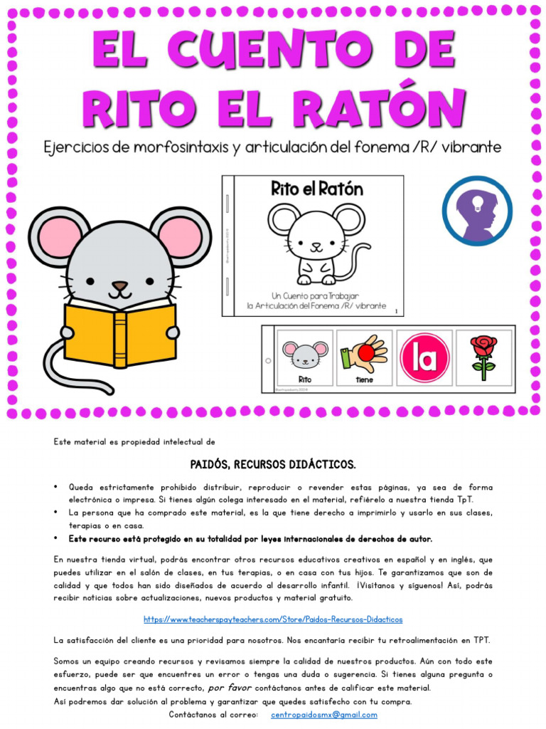 19 - Rito El Ratón - Cuento de Articulación y Lenguaje Fonema R | PDF