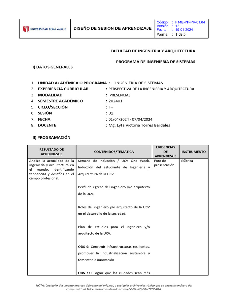 Diseño de Sesión de Aprendizaje V12 - 01 | PDF | Ingeniería | Diseño