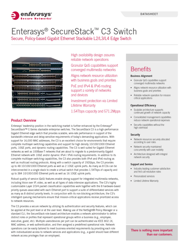 Enterasys Securestack C3 Switch: Benefits | PDF | Computer Network | Quality Of Service