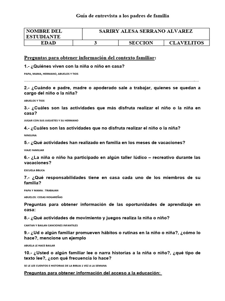 Guía de Entrevista a Padres de Familia | PDF | Ciencias sociales ...