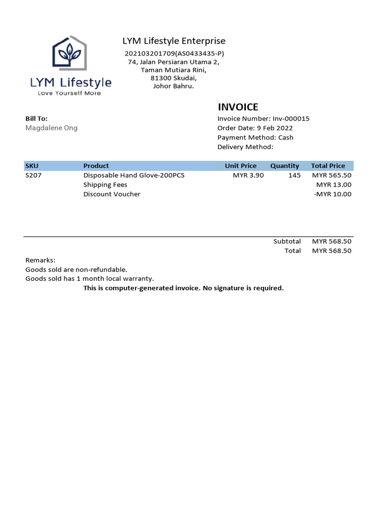 Invoice for Disposable Gloves Purchase | PDF