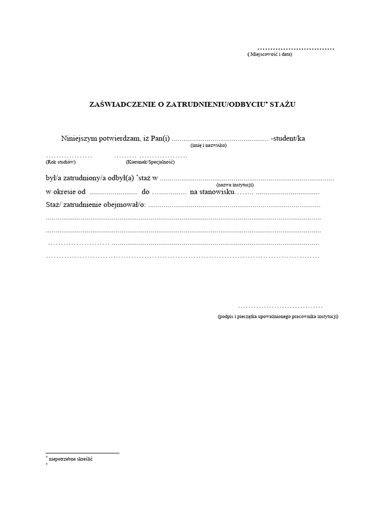 Zaświadczenie o Zatrudnieniu | PDF