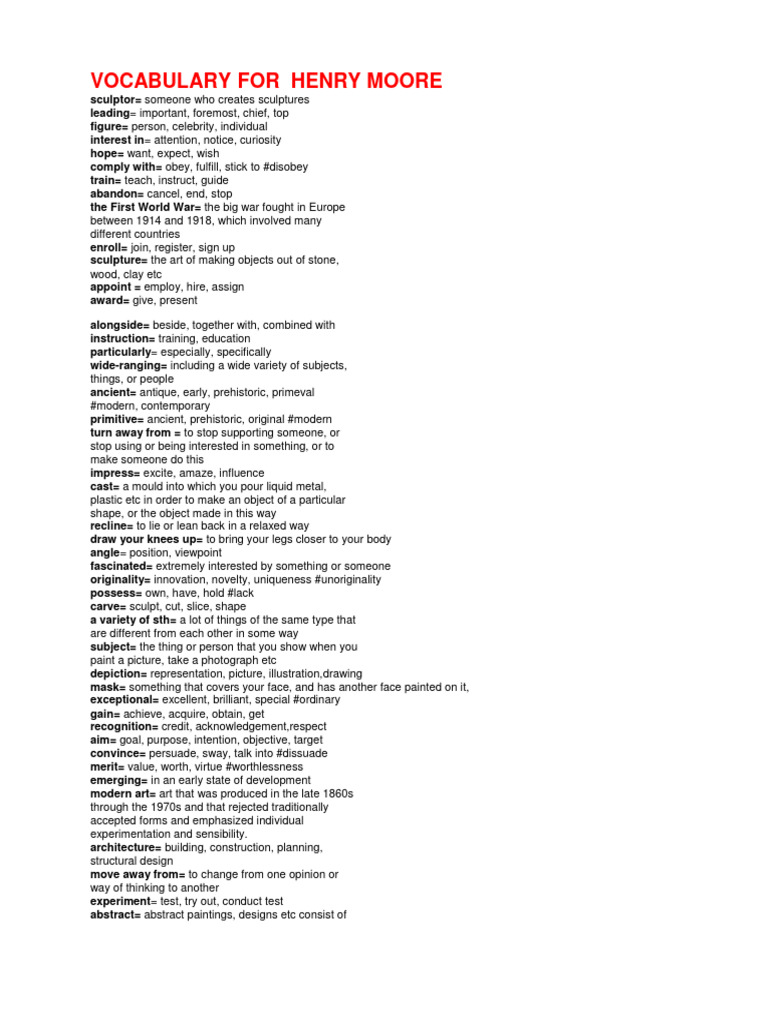 Henry Moore Sculpture Vocabulary | PDF | Sculpture | Humanism