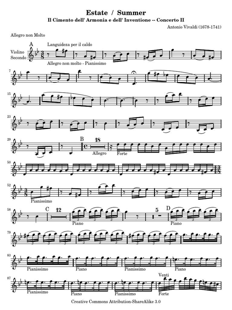 Violin II Verano Vivaldi | PDF | Classical Music | Musical Compositions