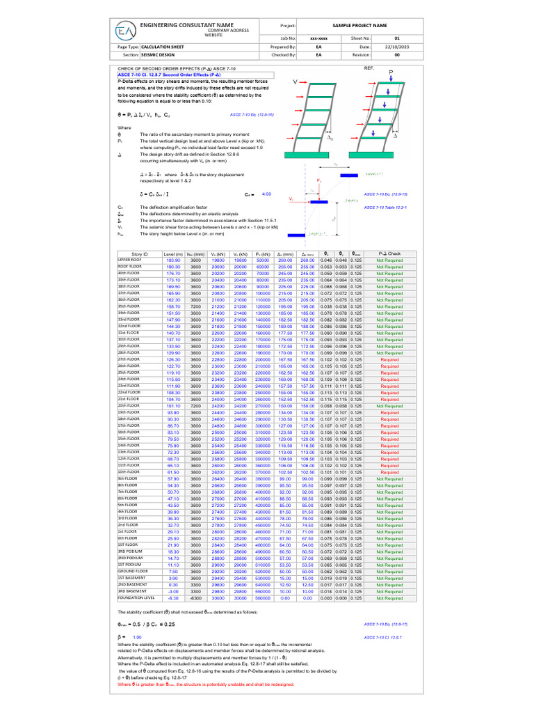 P-Delta Effects Calculation Sheet | PDF