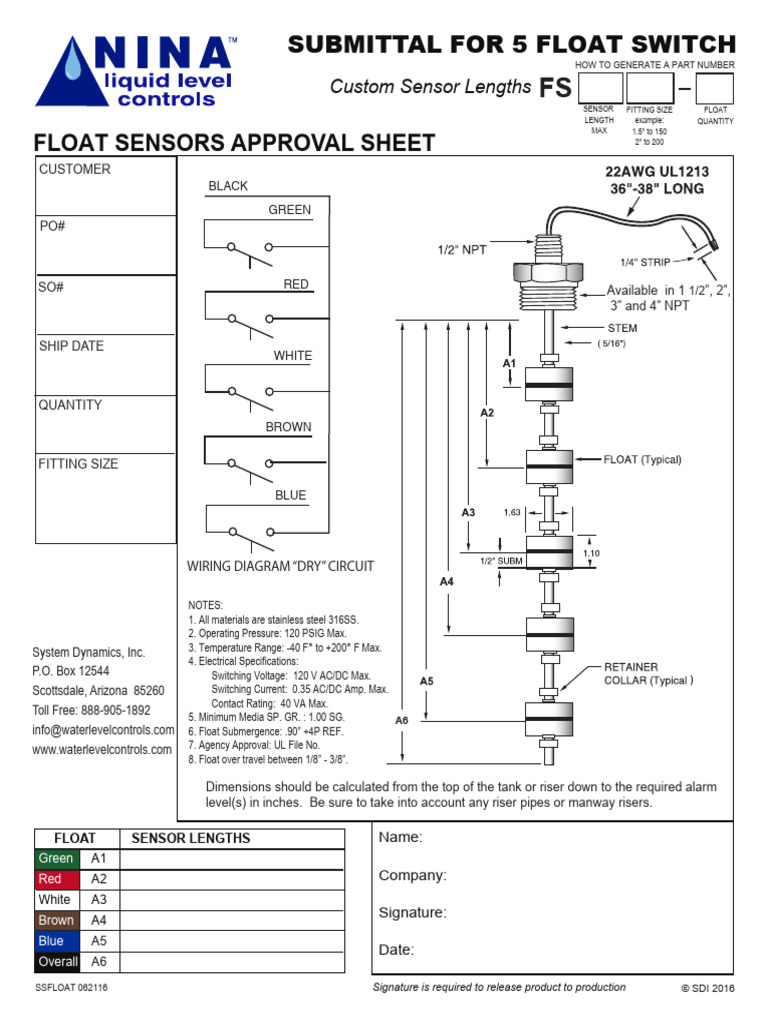 Submittal For 5 Float Switch | PDF | Switch | Manufactured Goods