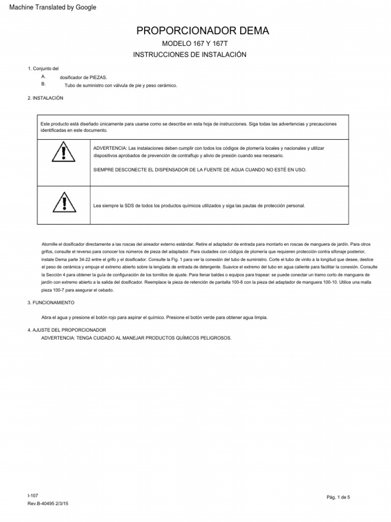 Ficha Tecnica Dema 167 | PDF | Tap (Válvula) | Ingeniería mecánica