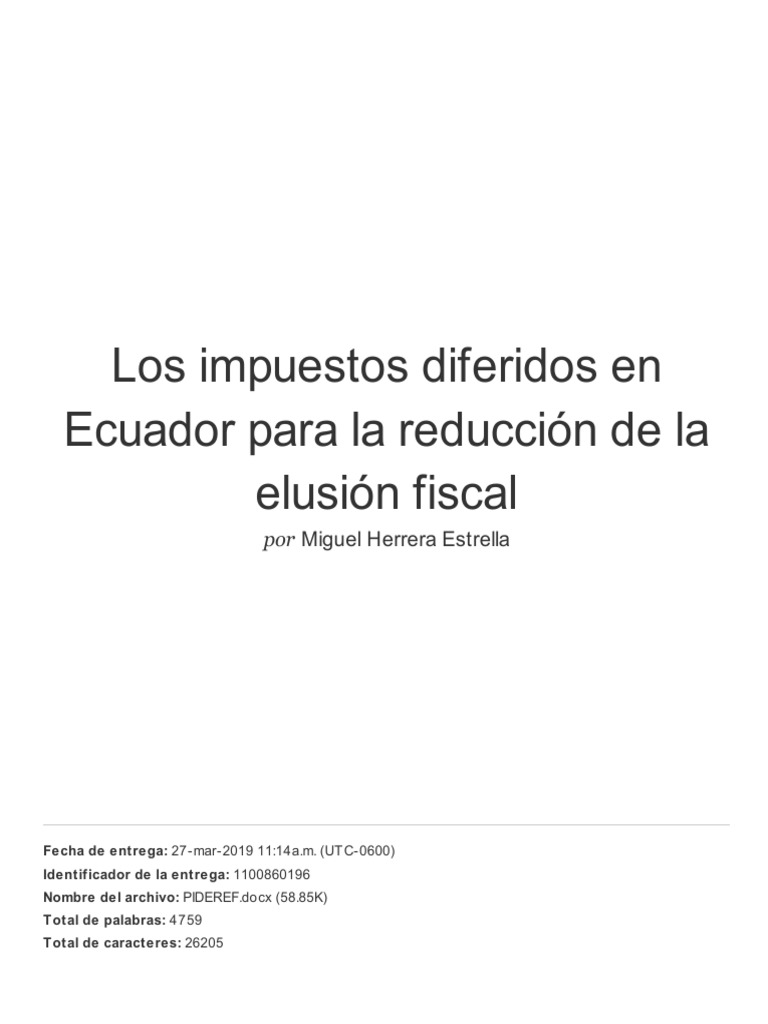Los Impuestos Diferidos en Ecuador para La Reducción de La Elusión ...