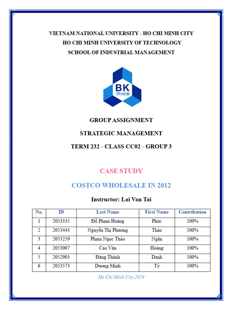 Report Group 3 - Assignment 2 - Costco Case Study | PDF | Costco | Strategic Management