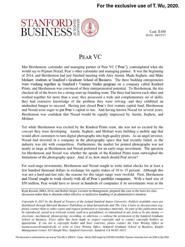 Pear VC Case | PDF | Venture Capital | Corporate Finance