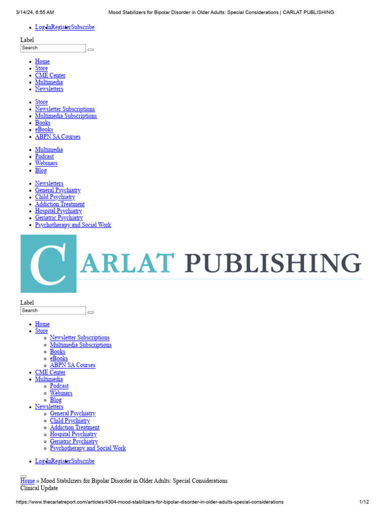 Mood Stabilizers For Bipolar Disorder in Older Adults - Special ...