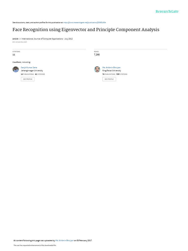 Face Recognition Using Eigenvector and Principle C | PDF | Eigenvalues And Eigenvectors ...