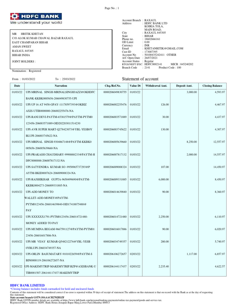 Acct Statement XX2411 25032022 | PDF | Currency | Financial Services