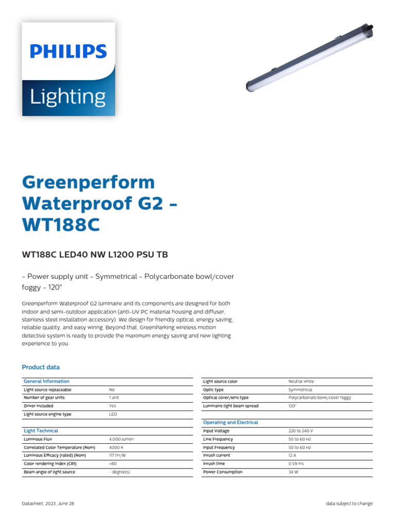 Philips Greenperform Waterproof Batten 34W | PDF | Lighting | Power Supply