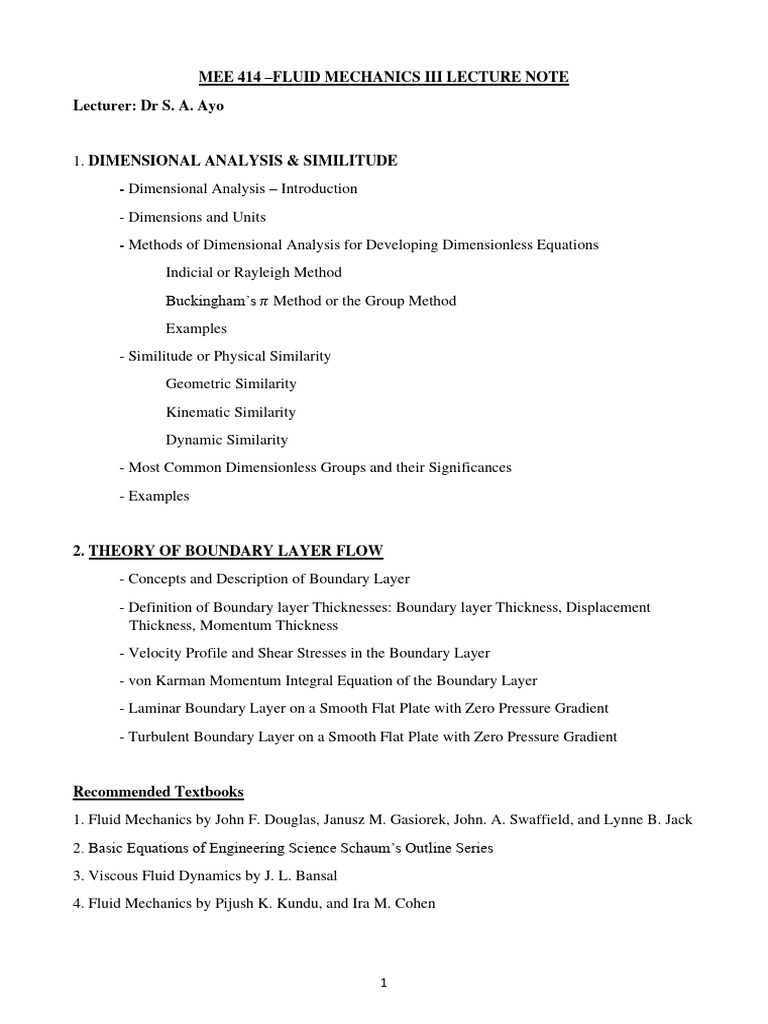 Fluid Mechanics: Dimensional Analysis Guide | PDF | Boundary Layer | Fluid Dynamics