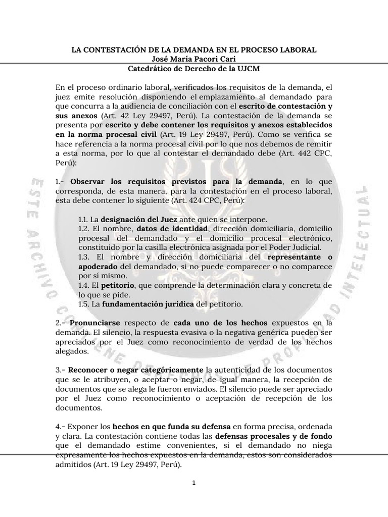 Modelo de Contestacion de Demanda Laboral | PDF | Demanda judicial ...