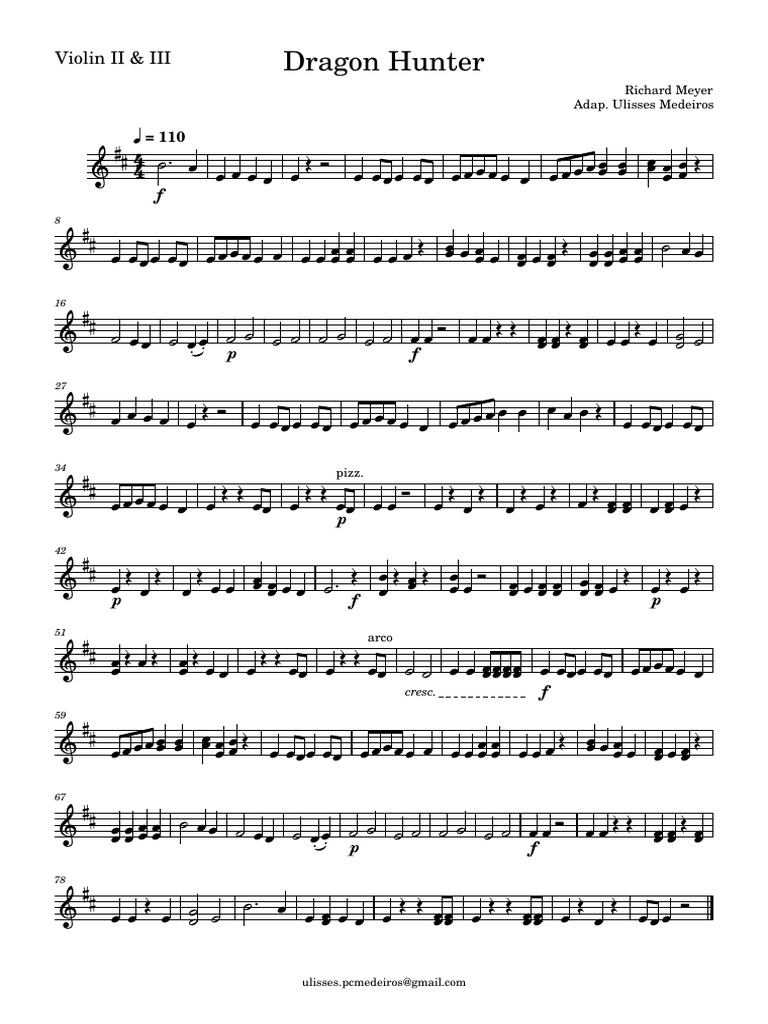 Dragon Hunter Violin II & III Sheet Music | PDF