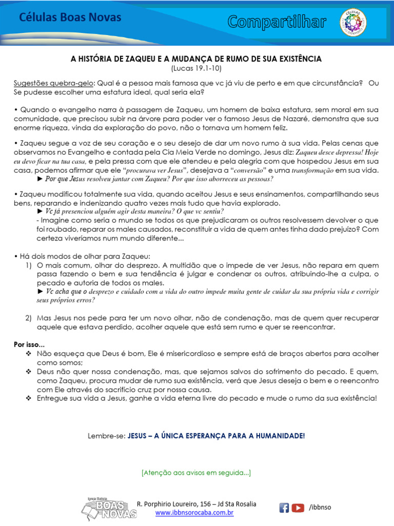 Zaqueu: Transformação e Esperança em Jesus | PDF | Jesus | Pecado