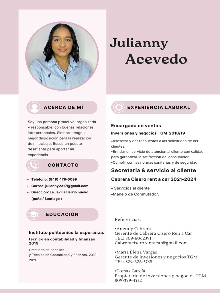 Curriculum Vitae de Mujer Profesional Con Foto Femenino Rosa | PDF