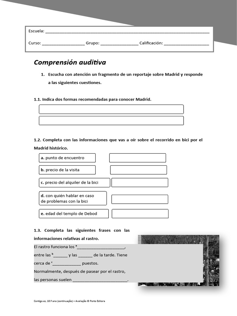 Examen de Comprensión Auditiva: Madrid | PDF | Madrid