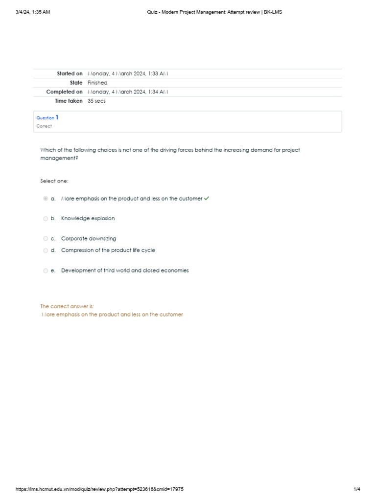 Modern Project Management Quiz Review | PDF | Project Management ...