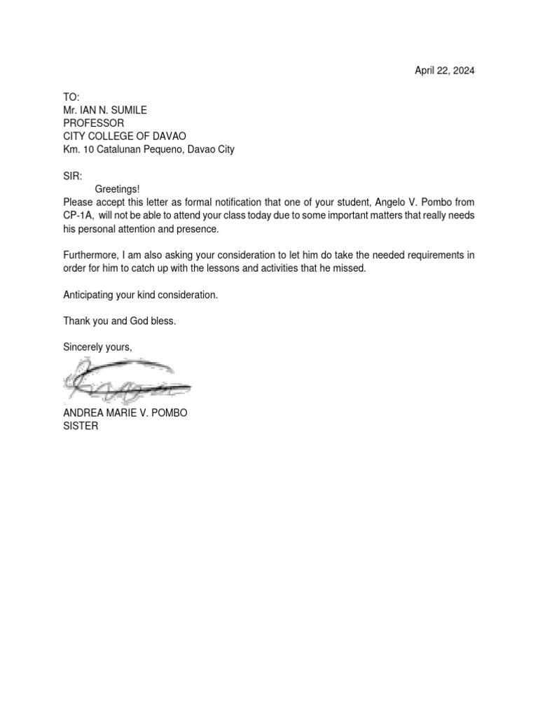 Excuse Letter1 | PDF