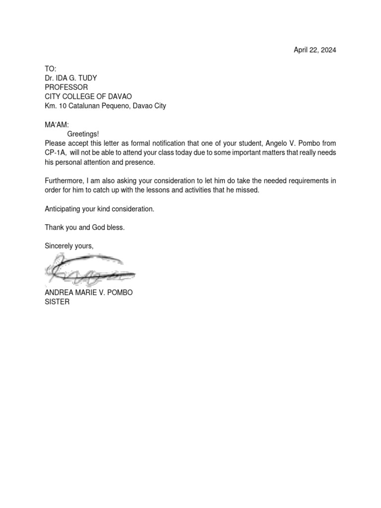 Student Absence Notification Letter | PDF